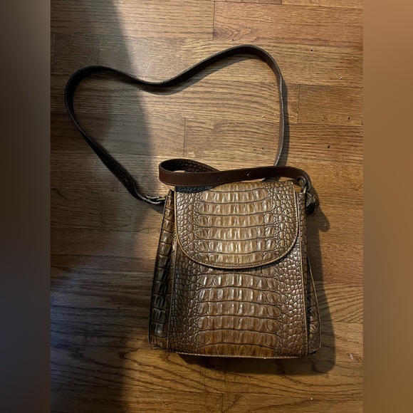 Brahmin | Bags | Brahmin Vintage Brown Leather Crocs Print Crossbody ...